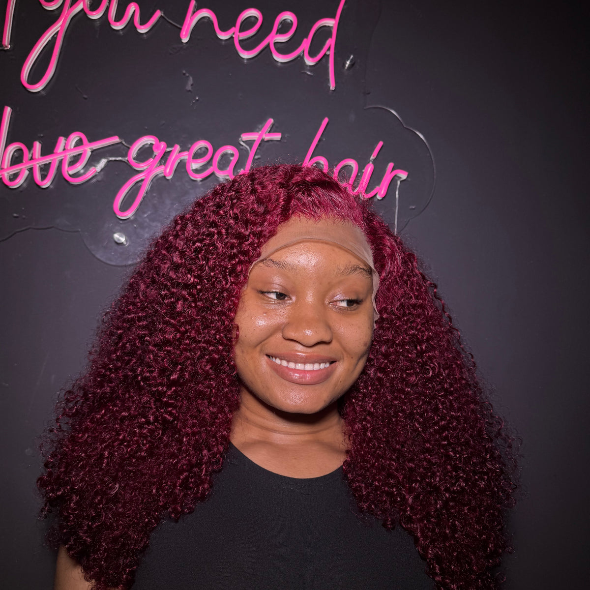 SDD Pixie curls in burgundy + 16" SDD 13x4 full frontal wig (mixed len – Rainbow Hairs and ...